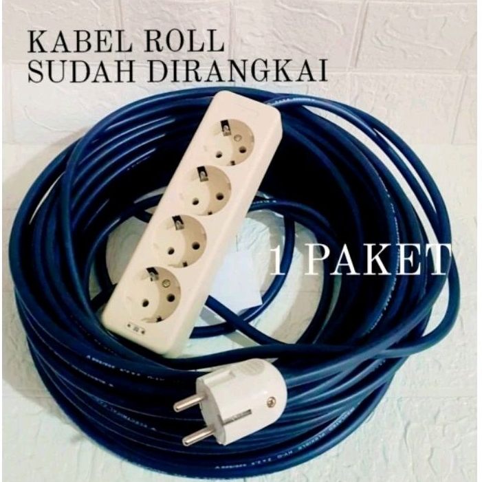 Jual KABEL ROLL 10 METER FULL ~ KABEL 2X2.5 LENTUR FLEXIBLE SERABUT TEBAL + STOPKONTAK 3LUBANG ...