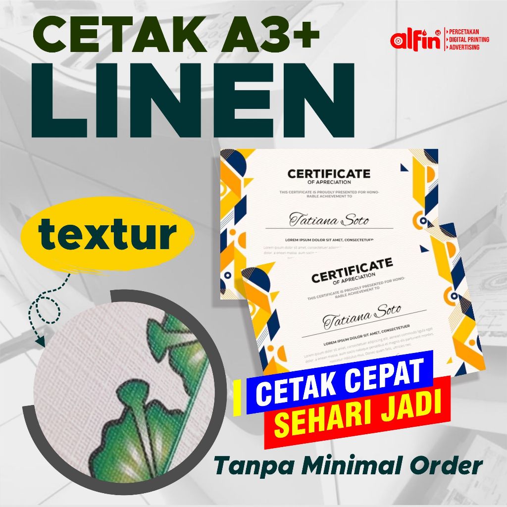 Jual CETAK KERTAS LINEN / PIAGAM / SERTIFKAT / CETAK A3+ | Shopee Indonesia
