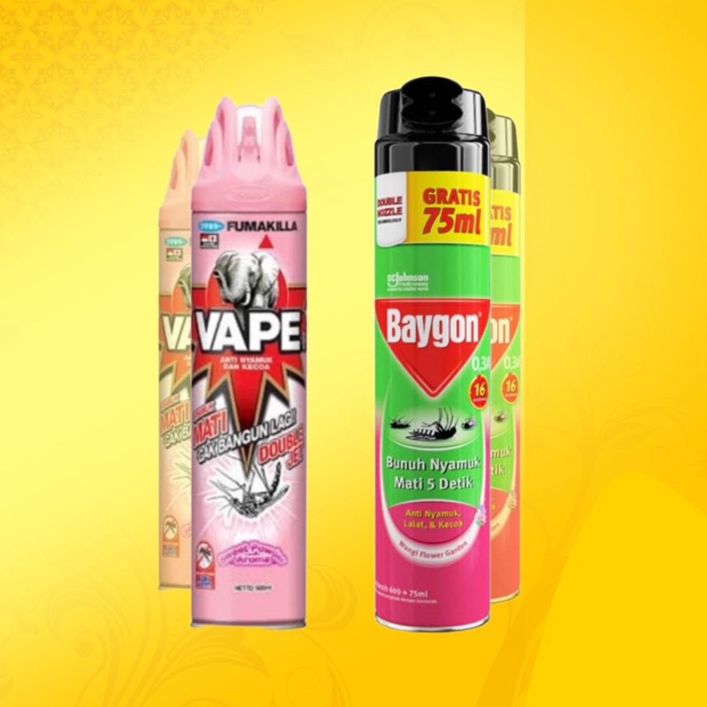 Jual Baygon Aerosol 675ml Vape Anti Nyamuk Pink 600ml | Shopee Indonesia