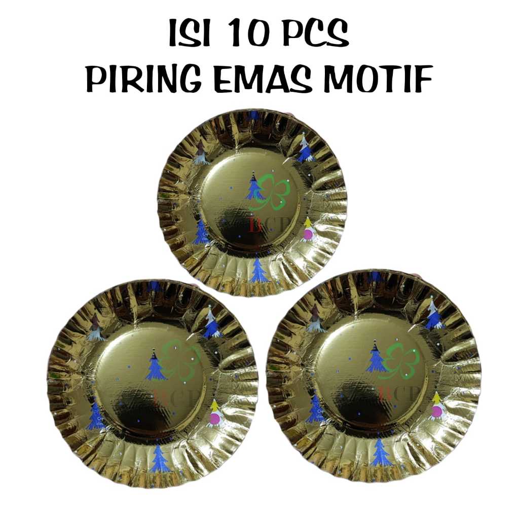 Jual [Isi 10] Piring Kertas Kue Gold Motif/ Piring Ulang Tahun/Paper Plate / Piring Tart Ulang ...