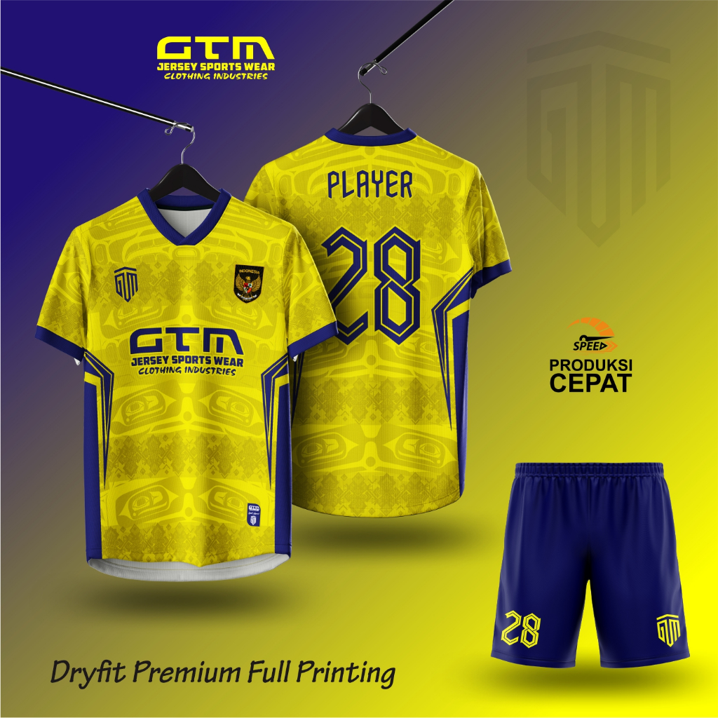 Jual JERSEY BOLA FUTSAL / VOLI WARNA KUNING BIRU MOTIF BATIK TERBARU ...