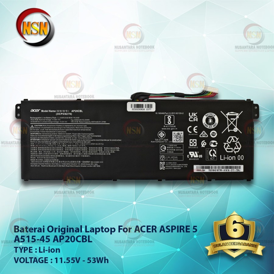 Jual Baterai ACER Aspire 5 A515-45 7 A715-42G Swift 3 SF314-511 AP20CBL ...