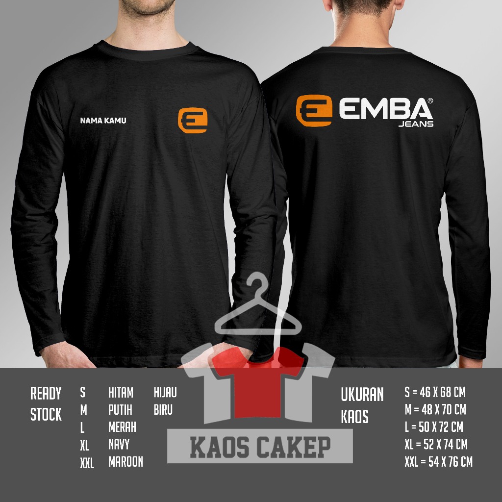 Jual Kaos Emba Jeans Logo Gratis Nama Kamu Lengan Panjang Baju Distro ...