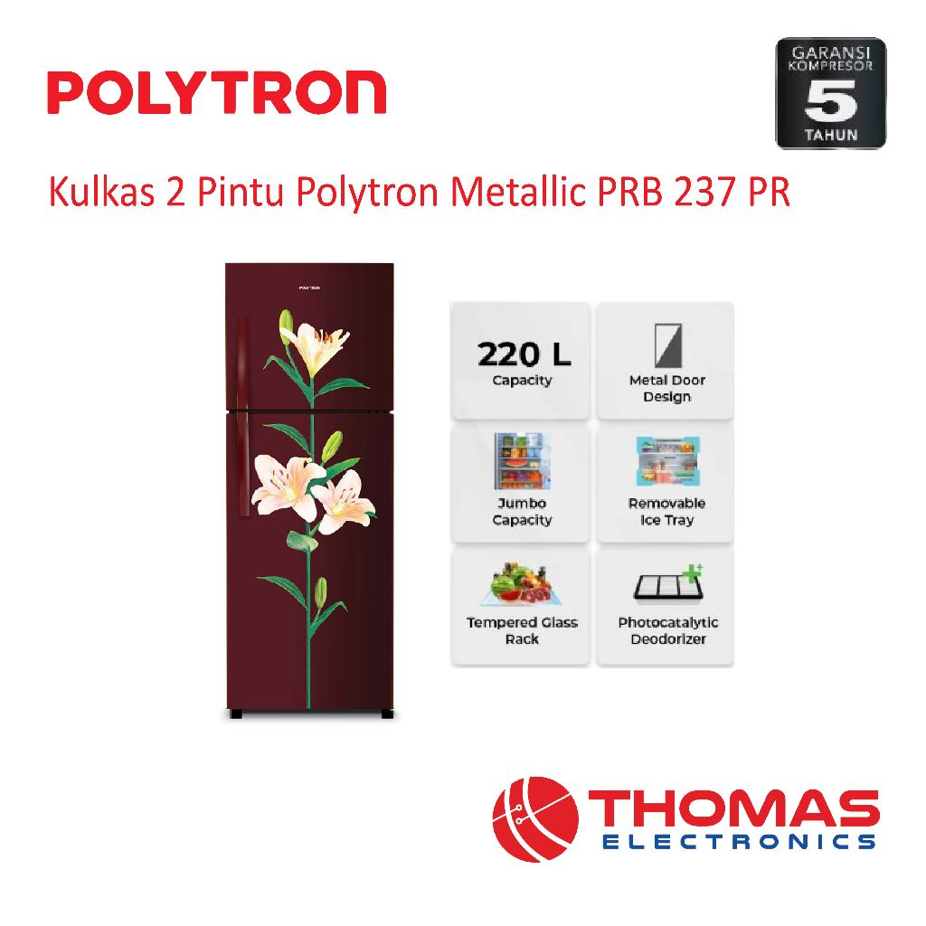 Jual Kulkas 2 Pintu Polytron Metallic PRB 237PR 237 PR Garansi Resmi ...