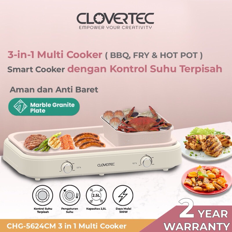 Jual CLOVERTEC Multicooker GRILL HOTPOT FRY 3in1 CHG-5624CM | Shopee ...