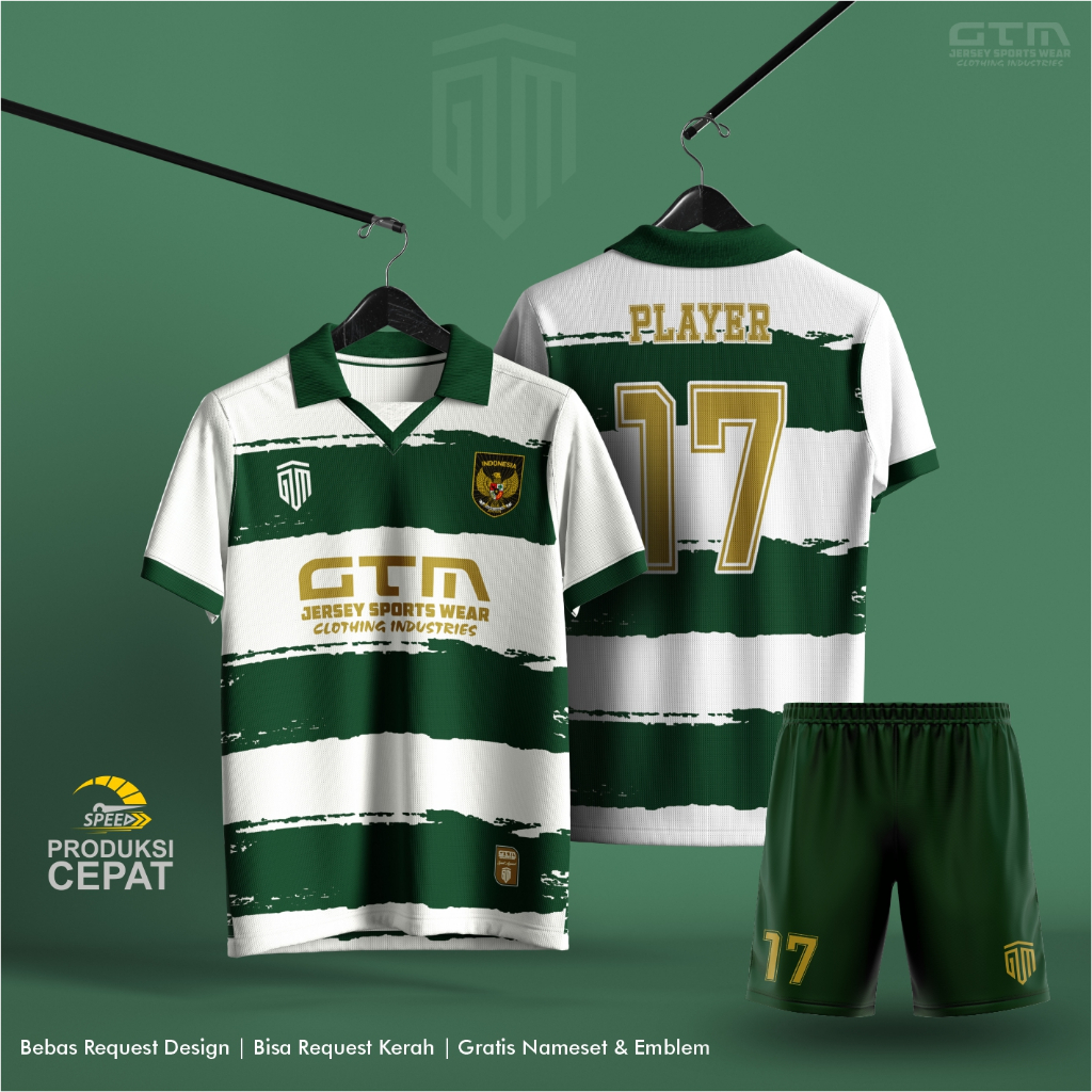 Jual JERSEY BOLA FUTSAL HIJAU TUA KERAH RETRO ~ FREE CUSTOM DESIGN ...