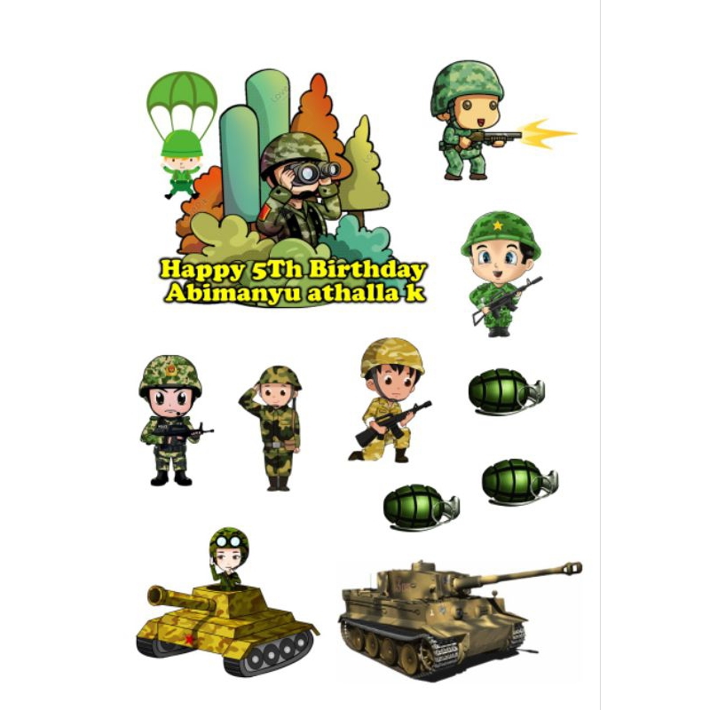Jual Topper Cake Tema TENTARA Kartun Custom/Topper ULTAH Animasi ...