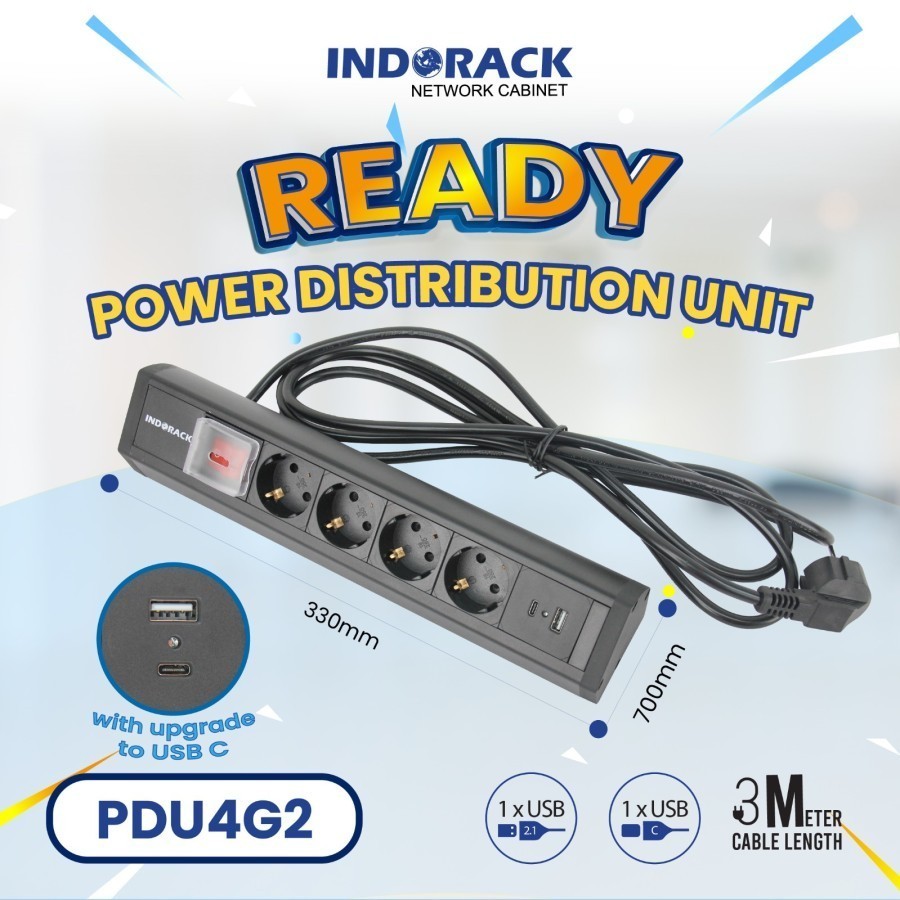 Jual INDORACK Power Distribution PDU4G2 - Desktop PDU 4 Outlet Germany + 1x USB 2.1A + USB Type ...
