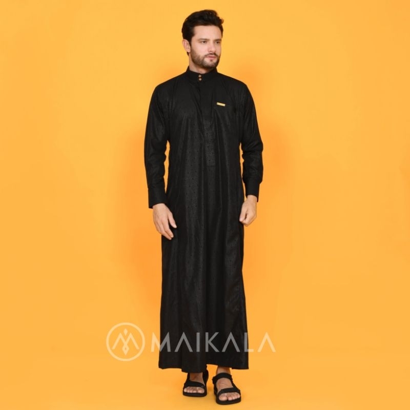 Jual Jubah Pria Model Saudi Embos Modern Slimfit Original Lengan Panjang Berkerah Warna Hitam ...