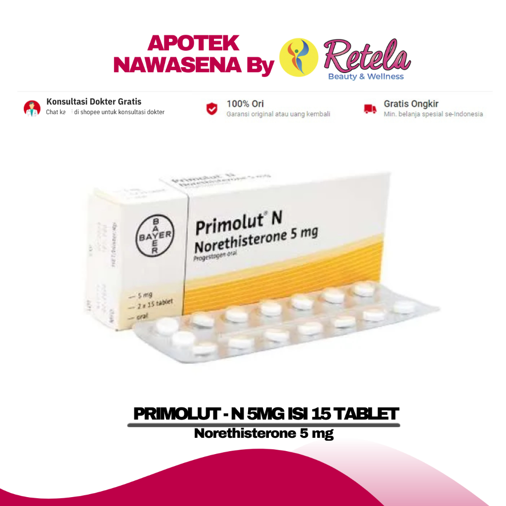 Jual PRIMOLUT-N 5MG 1 BLISTER ISI 15 TABLET ( Norethisterone 5 mg ...