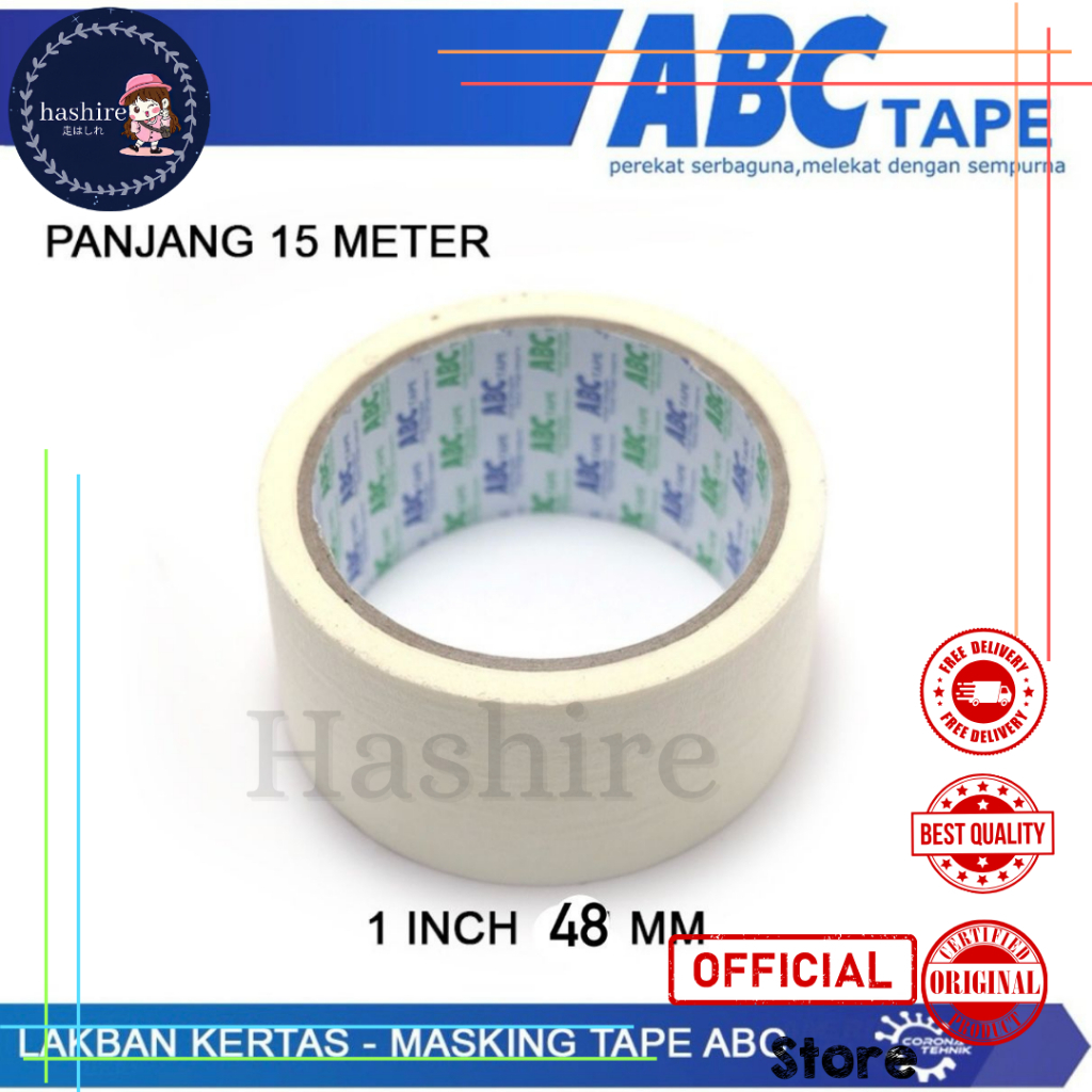 Jual (48 mm) Panjang 15 Meter Lakban Kertas Masking Tape ABC 2 Inch ...