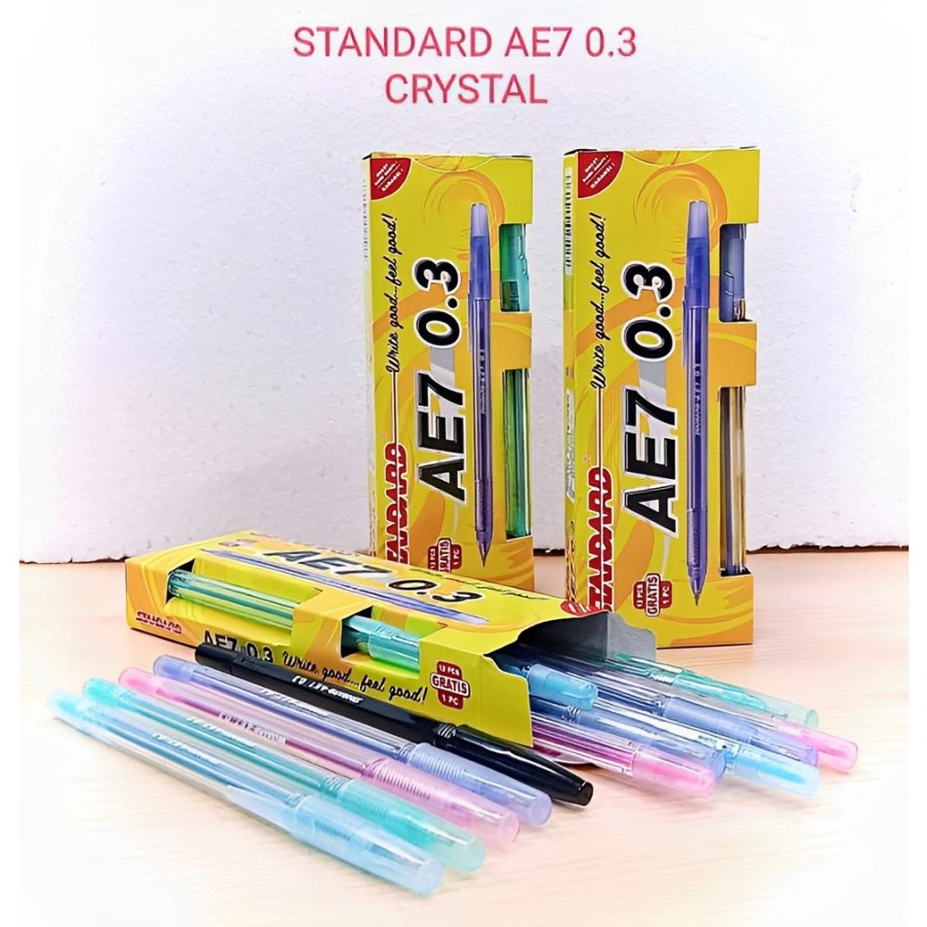 Jual 12+1 pcs / Pulpen Standard AE7 0.3 mm / Ballpoint / Pulpen AE7 - 0.3 mm Tinta Hitam ...
