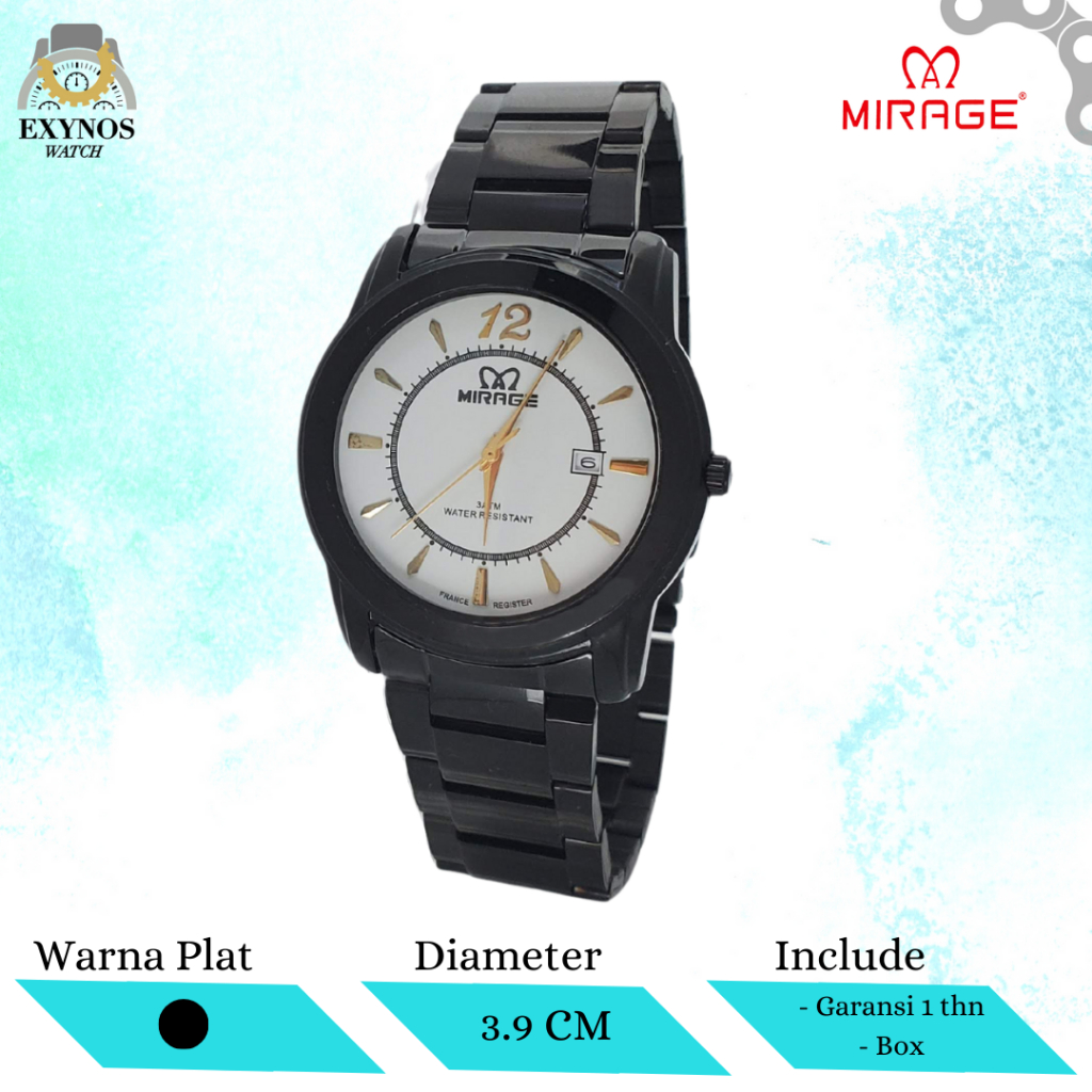 Jual JAM TANGAN PRIA WANITA MIRAGE ORIGINAL HITAM BLACK RANTAI ...