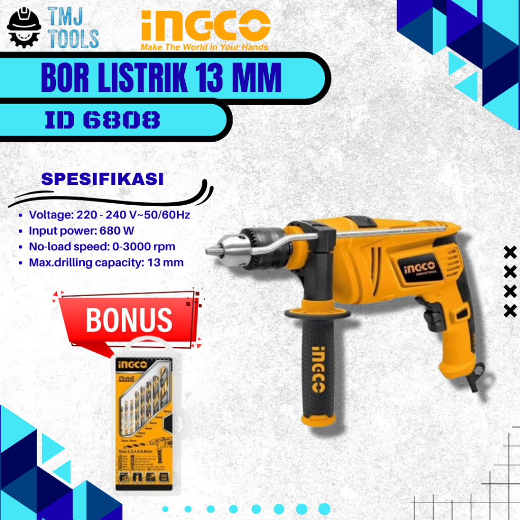 Jual Mesin Bor Tangan Listrik INGCO ID6808 13mm Electric Drill 13 mm ...