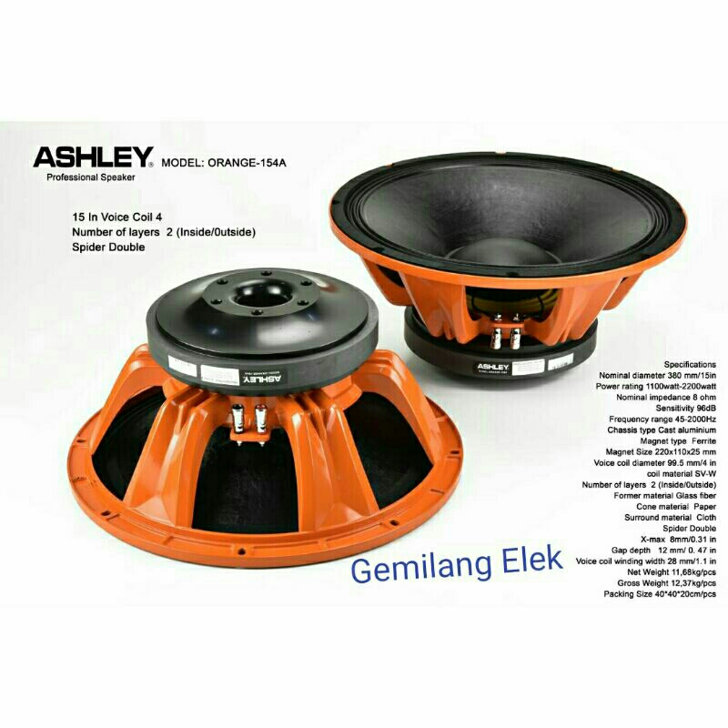 Jual Speaker ASHLEY ORANGE 154A 15 inch Original | Shopee Indonesia