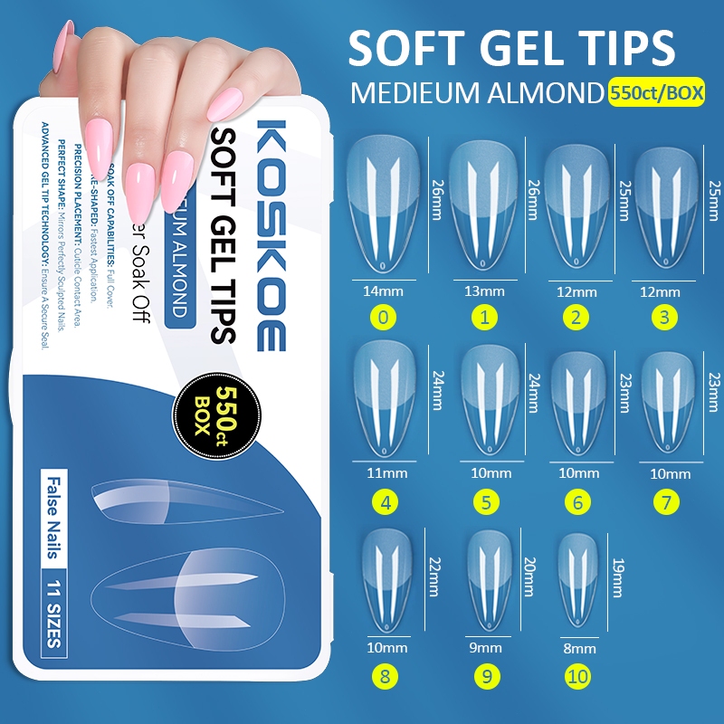 Jual KOSKOE Soft Nail Tips 550pcs Kuku Palsu Full Buff Nail Extension ...