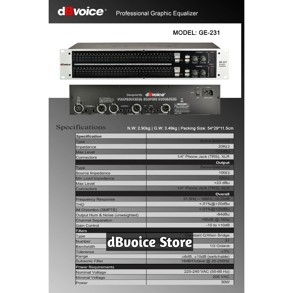 Jual Professional Graphic Equalizer Plus SUBWOOFER Out dBvoice GE231 ...