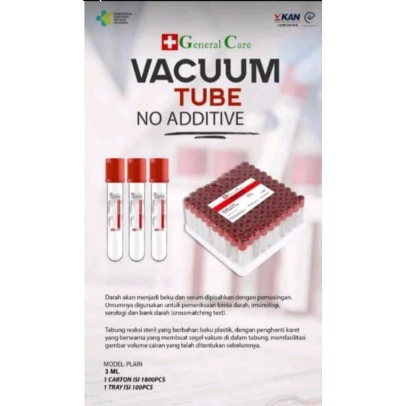 Jual Vacuum Blood Collection Tube Plain (Glass) 3ml General Care/Tabung ...