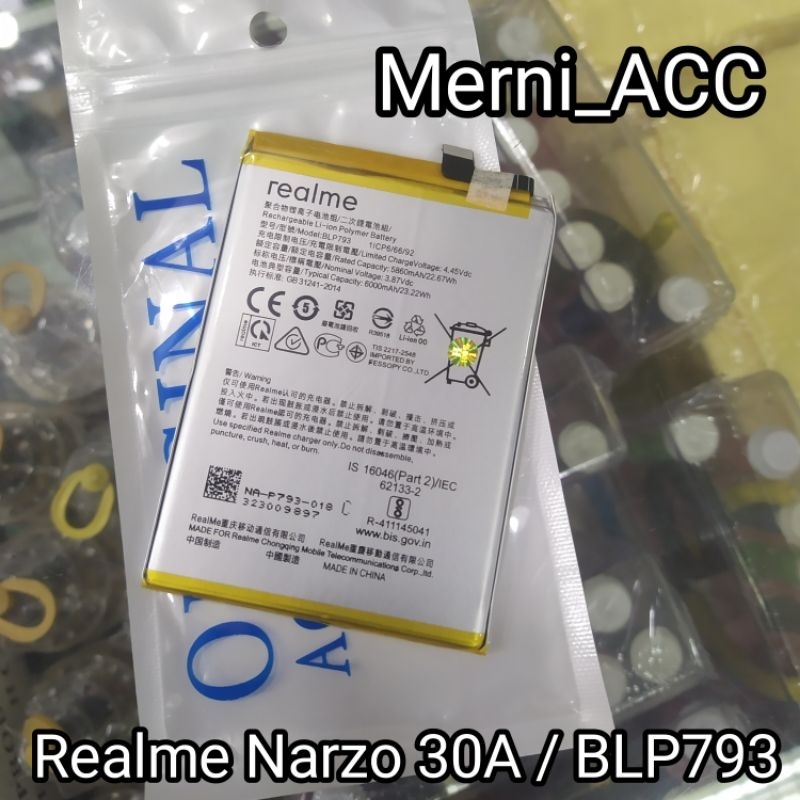 Jual Battery Baterai Realme Narzo 30A Batre BLP793 Original Batteray ...