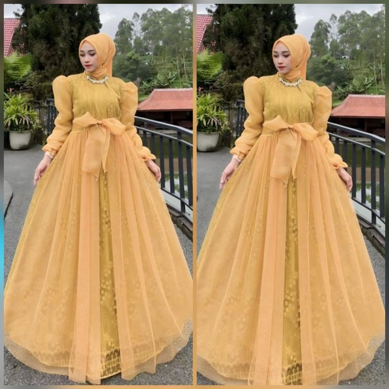 Jual Gaun Pesta Wanita Lesti Medina Full Brokat Organza Baju Kondangan ...