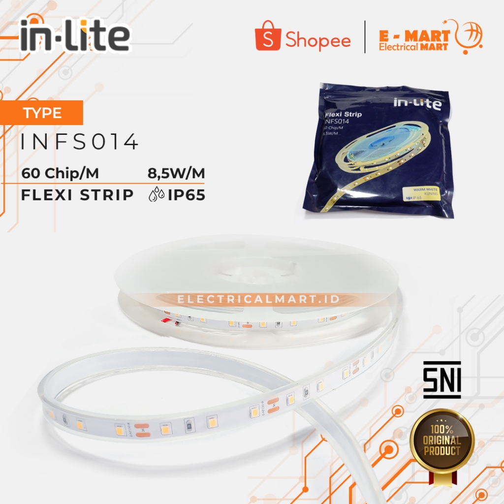 Jual INLITE LED STRIP DC 60LED/M 3000K WATERPROOF IP65 INFS014 | Shopee ...