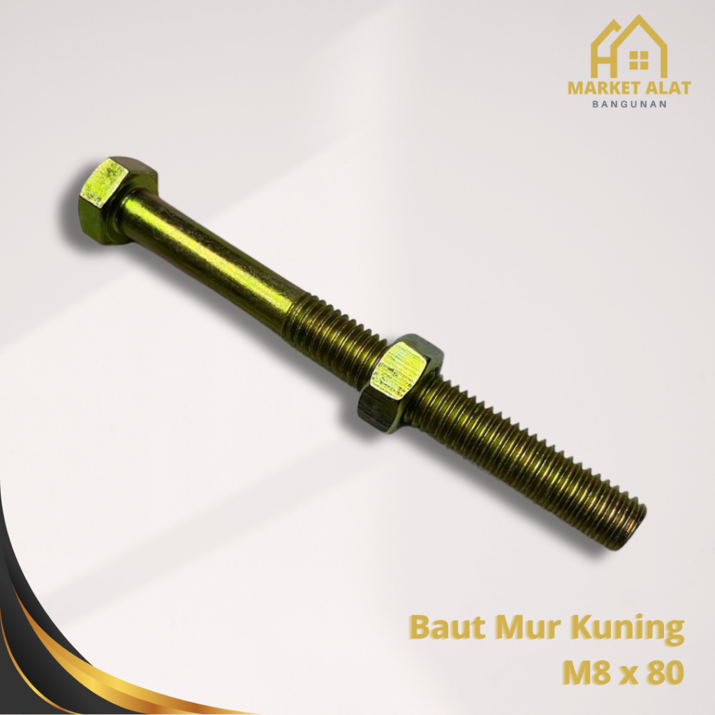 Jual Baut Mur Kuning Hexagon BMK M 8 x 80 mm Hex ( Kunci 12 ) / M8 x 80mm | Shopee Indonesia