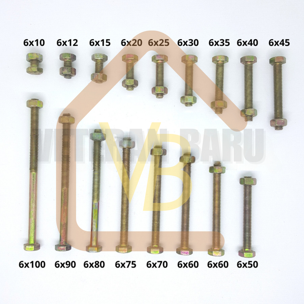 Jual Baut Mur Kuning ( BMK ) M6 / Baut 6 mm (Kunci 10) | Shopee Indonesia