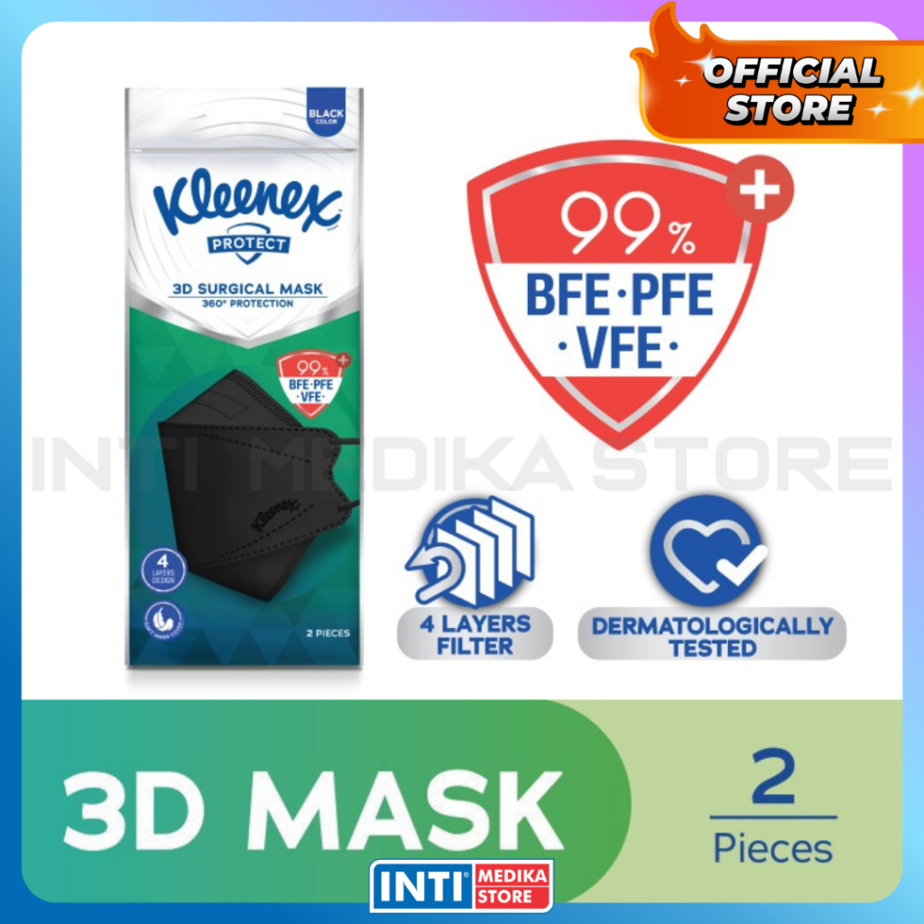 Jual KLEENEX - Protect Mask 3D 4ply BLACK | Masker Earloop KF94 Isi 2pcs | Shopee Indonesia