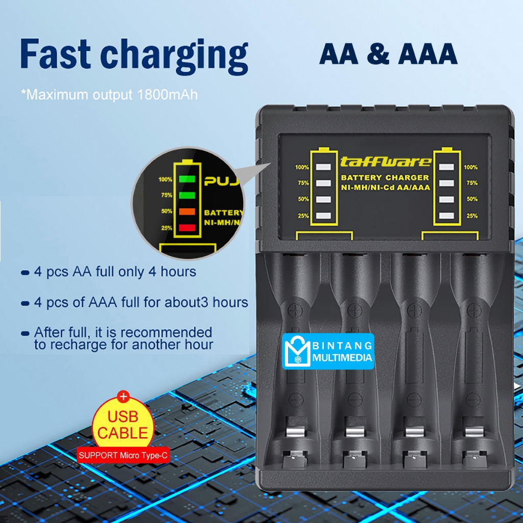 Jual Charger Baterai AA AAA 4 Slot LED indikator Cas Batre A2 A3 Isi ...
