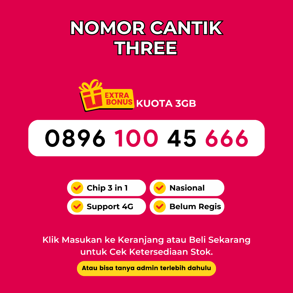 Jual Nomor Cantik Tri Rapi Murah Bonus Kuota 3GB - Nomor Cantik Tri ...