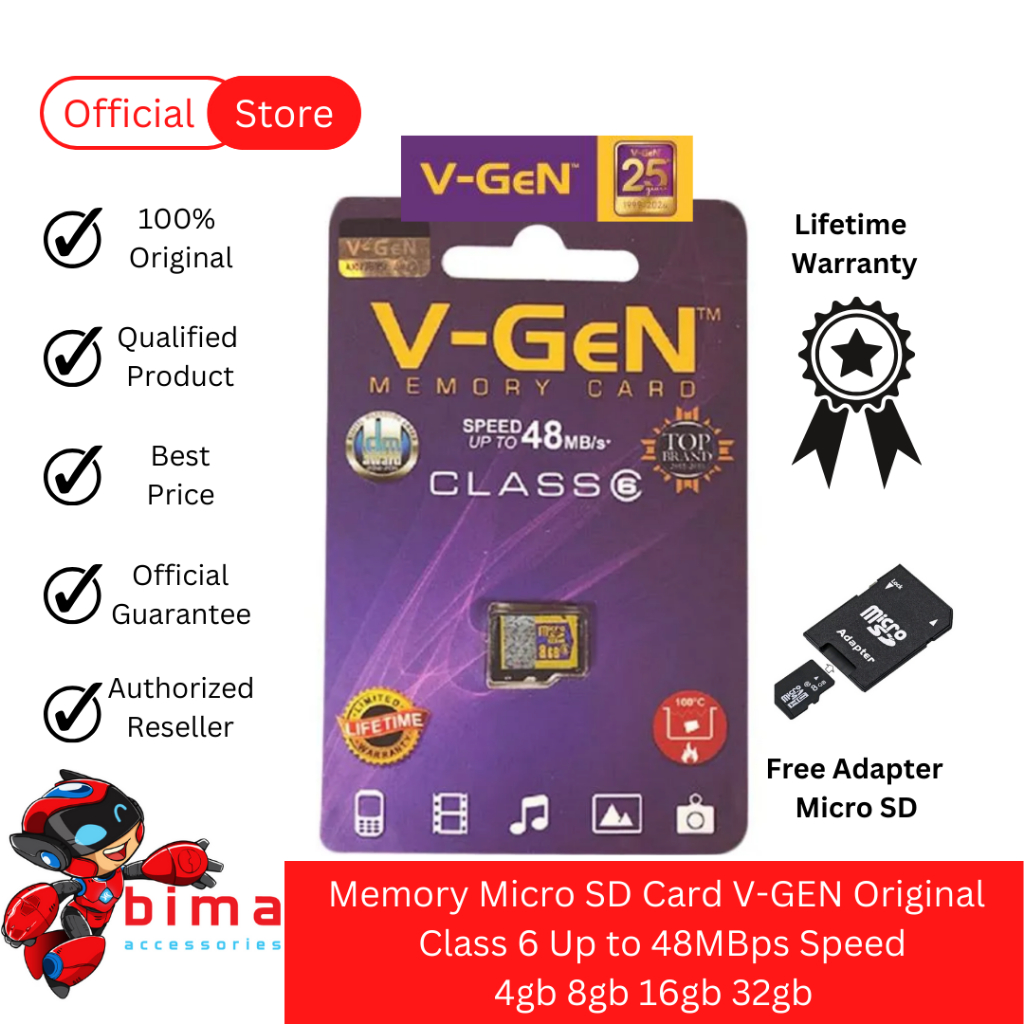 Jual Memory Card VGEN Micro SD Card V-GEN Original 8GB Class6 FREE ...