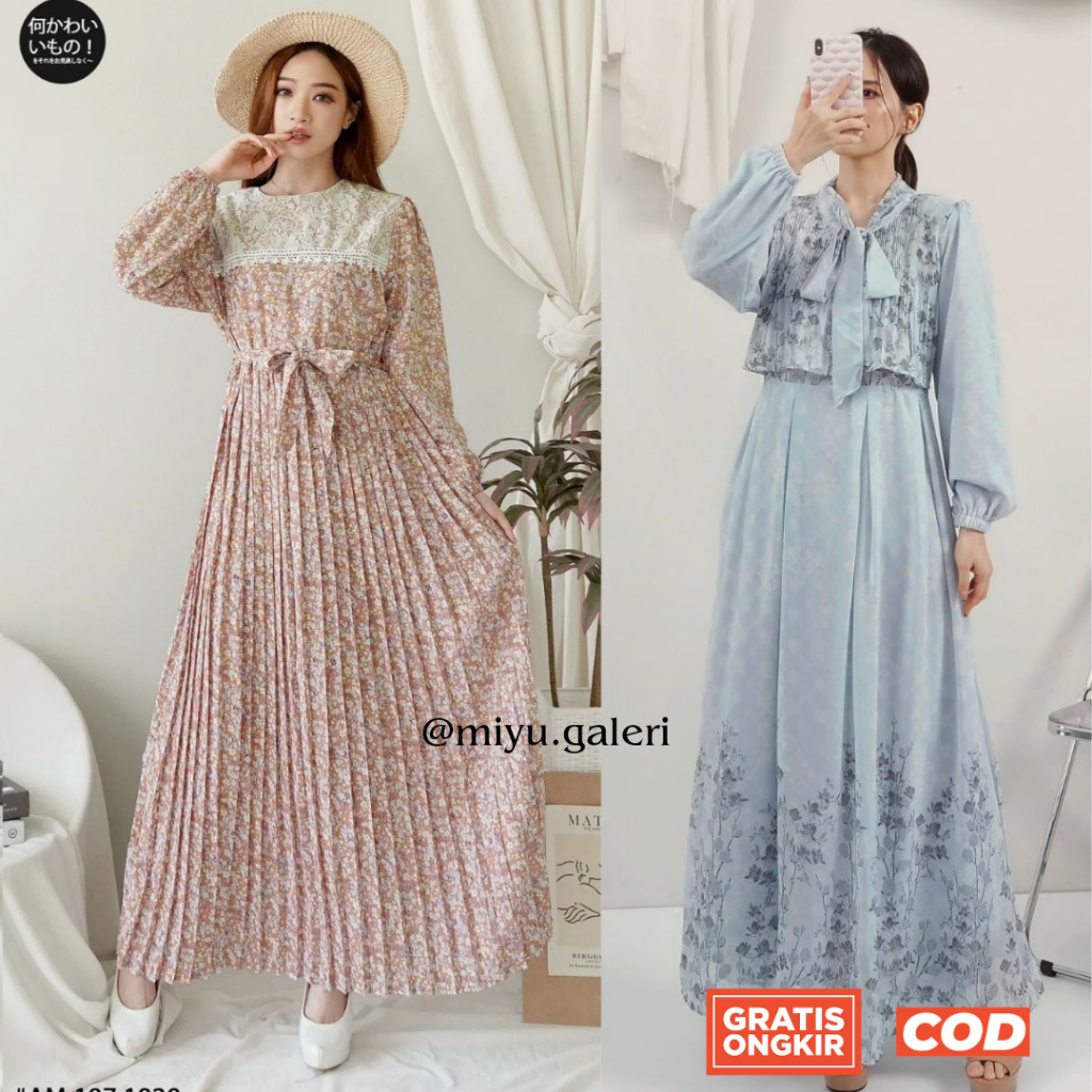 Jual Korean Dress Plisket Gamis Ceruty Premium Import Terbaru Gamis ...