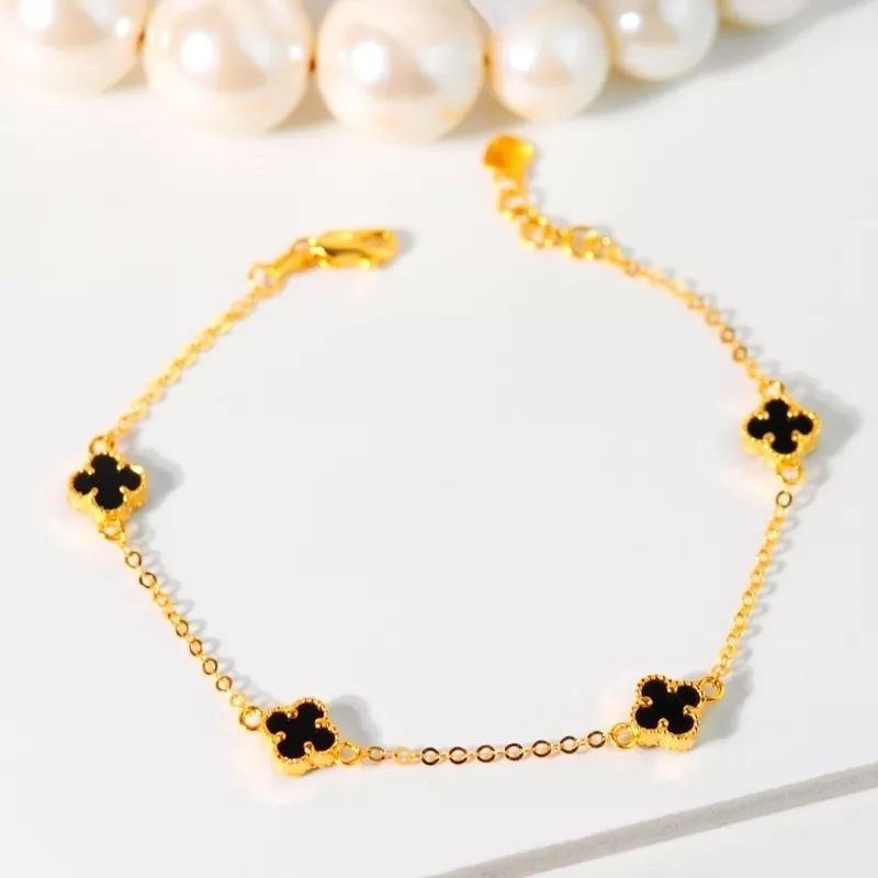 Jual Gelang Emas Clover - Black / White / Red / Pink Clover Gold ...