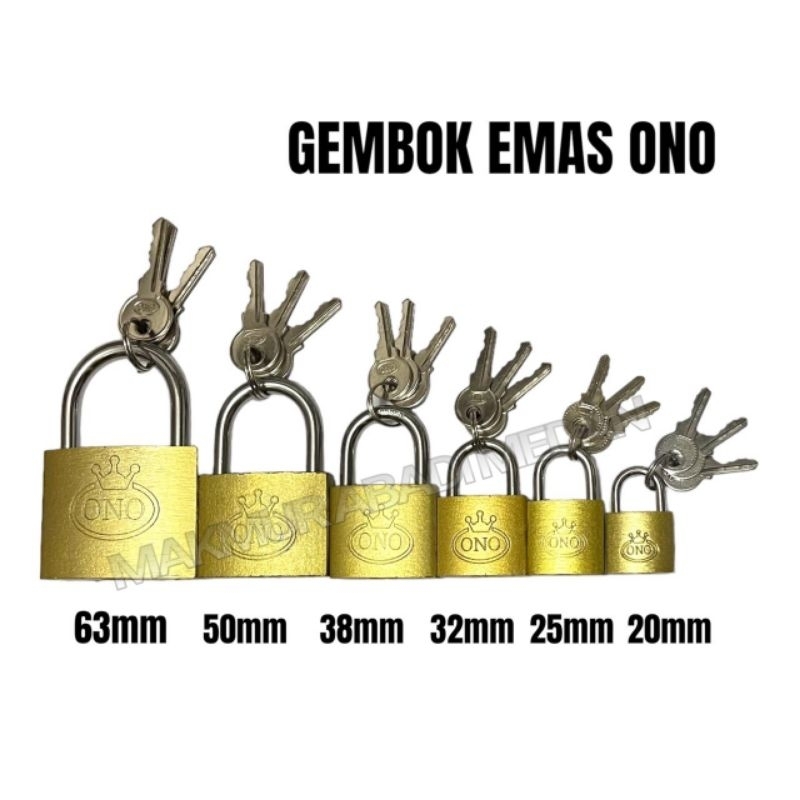 Jual (1 Pcs) Gembok Emas 20mm 25mm 32mm ONO / Gembok Kuning Press ...