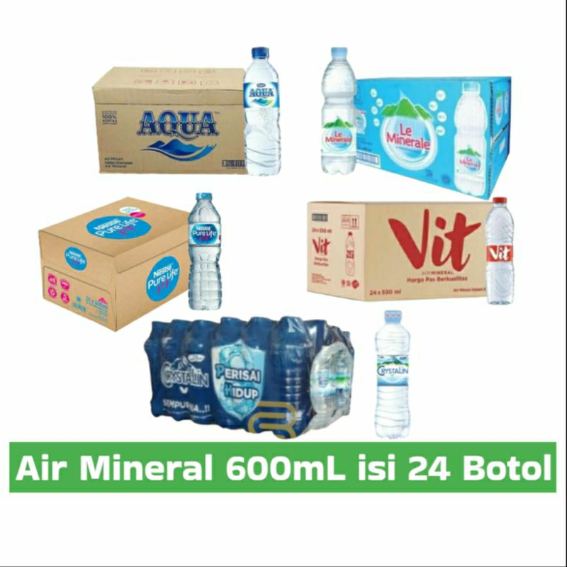 Jual Air Mineral 1 Dus 600ml Botol Sedang Crystalin | Pure Life | Le ...