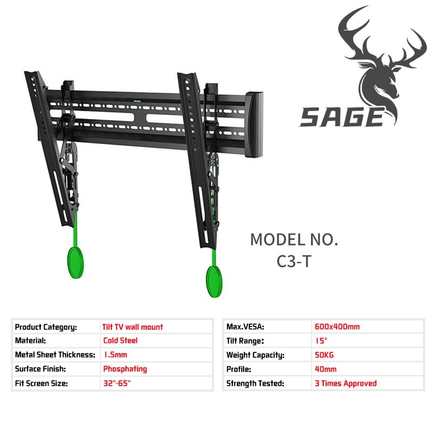 Jual Sage C3-T Bracket TV LED LCD Monitor 26" - 65" Wall Mount Tilt ...