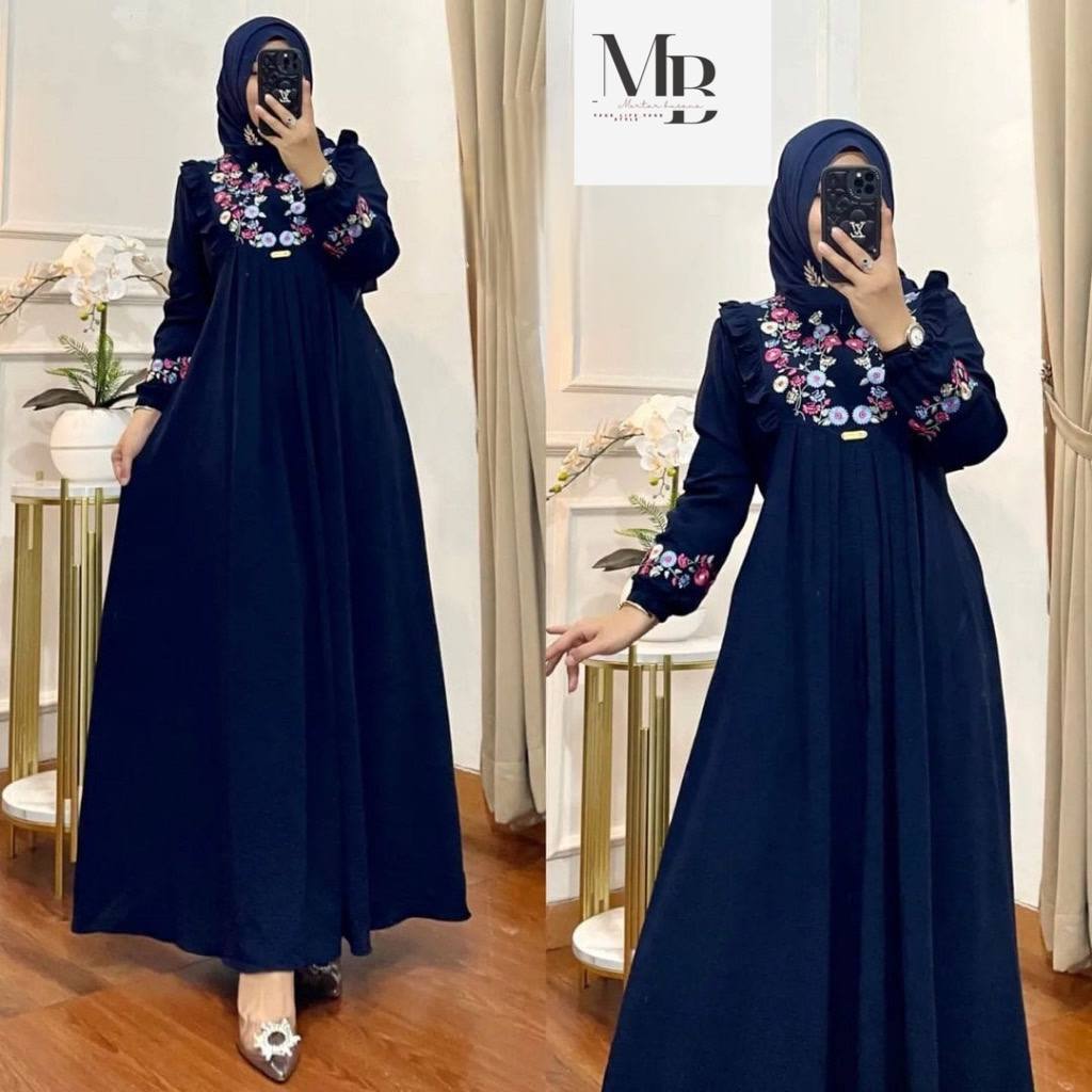 Jual GAMIS BORDIR BUNGA TIMBUL BAHAN CRINKLE/GAMIS AZIZAH MEWAH TERBARU ...