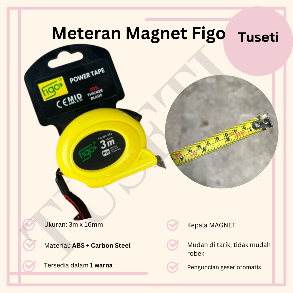Jual Meteran Tukang Kepala MAGNET / Measuring MAGNETIC Tape / Meteran ...