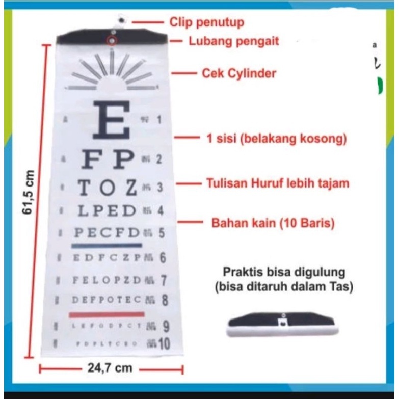 Jual SNELLEN CHART / TEST MATA /TES MATA RABUN JAUH / KAIN/GULUNG ...