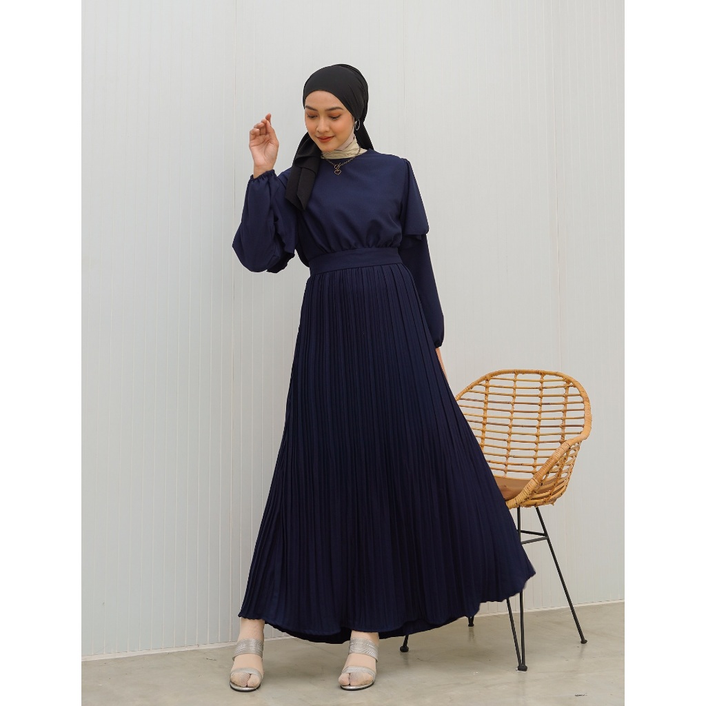 Jual Chamele - Lana Pleats Long Dress Gamis Bumil Friendly Plisket ...