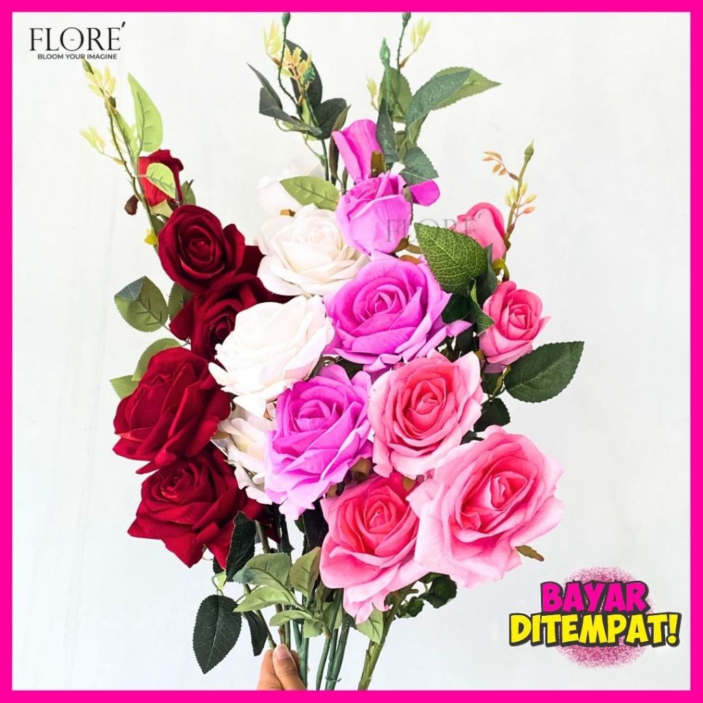 Jual Bunga Mawar Bludru Tangkai Panjang/Bunga Artificial/Bunga Mawar ...