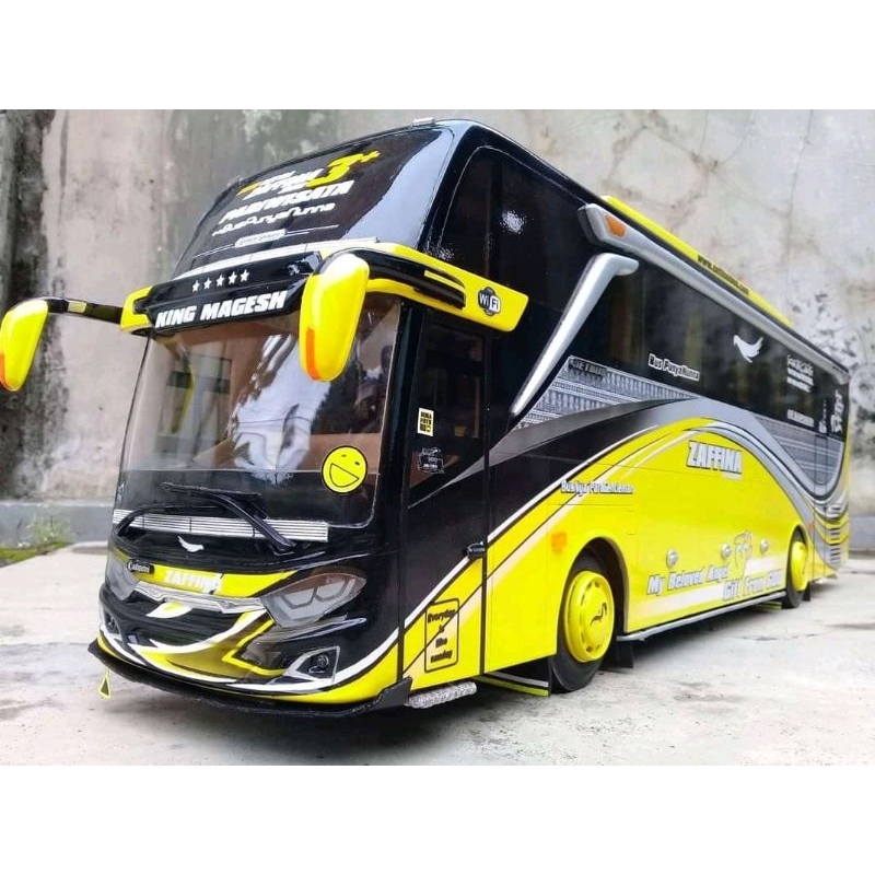 Jual Miniatur bus nafit trans stj kuning full lampu LED bus mainan anak ...