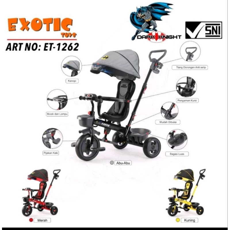 Jual Sepeda Roda Tiga Anak Exotic Et-1262&1261-1 1271 Karakter Dark ...