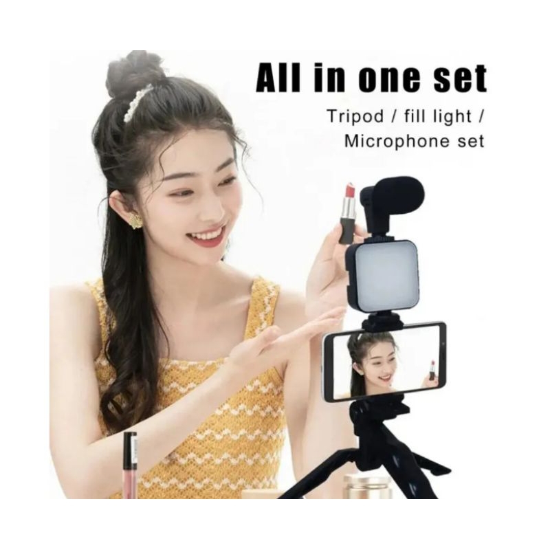 Jual mahal handheld kit vlogging mic microphone lampu LED light tripod holder smartphone live ...