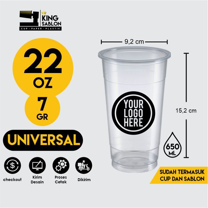 Jual SABLON CUP 22 OZ UNIVERSAL MURAH BERKUALITAS TEBAL CUP 22OZ ES TEH ...