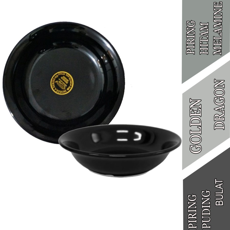 Jual Piring Puding Hitam Melamine - Golden Dragon - Piring Puding Bulat ...