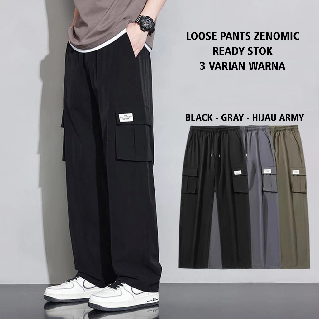 Jual Celana Baggy Cargo Panjang Pria Oversize Loosepant Zenomic Black Korean Style Kargo ...