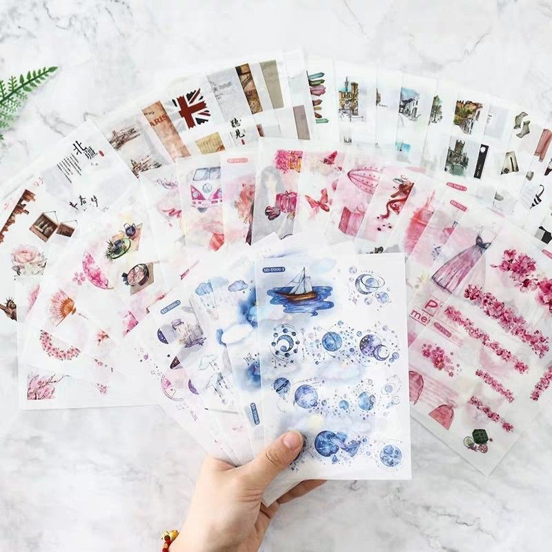 Jual 𝐒18 6 SET AESTHETIC STICKER JAPAN WATER COLOR FRAGMENTS Sticker ...