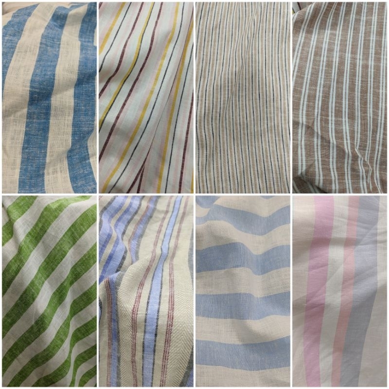 Jual bahan kain katun linen motif salur / kain linen / kain salur,harga per 1 M ( satu meter ...