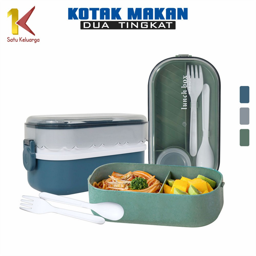 Jual Satu Keluarga Lunch Box Bento Set 1000ML dengan Sendok Garpu C985 ...
